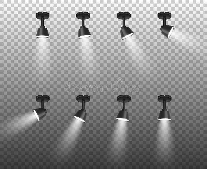 Vector Realistic 3d Black Spotlights Set in Different Slopes Closeup ...