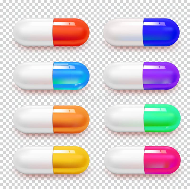 Vector Realistic 3d Different Color Medical Pill Icon Set White ...
