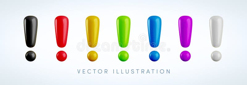 Vector Realistic 3d Exclamation Mark Set. Cartoon 3d Render of Colorful ...