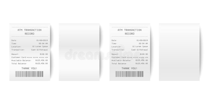 Vector Realistic 3d Paper Printed ATM Transaction Record Receipt Set ...