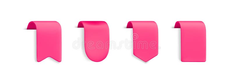 Vector Realistic 3d Pink Bookmarks Set. Vintage Design Element, Cute ...