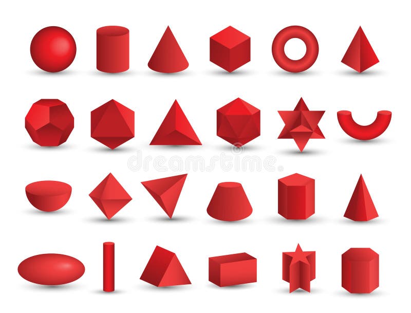 Vector Realistic 3D Red Geometric Shapes Isolated on White Background ...