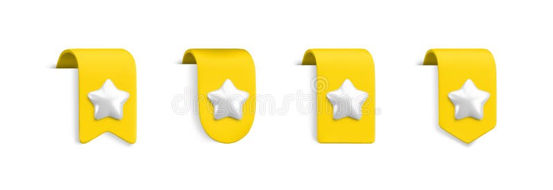 Vector Realistic 3d Yellow Bookmarks Set with Silver Star. Favorite ...