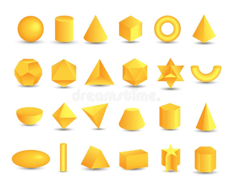 Vector Realistic 3D Yellow Geometric Shapes Isolated on White ...
