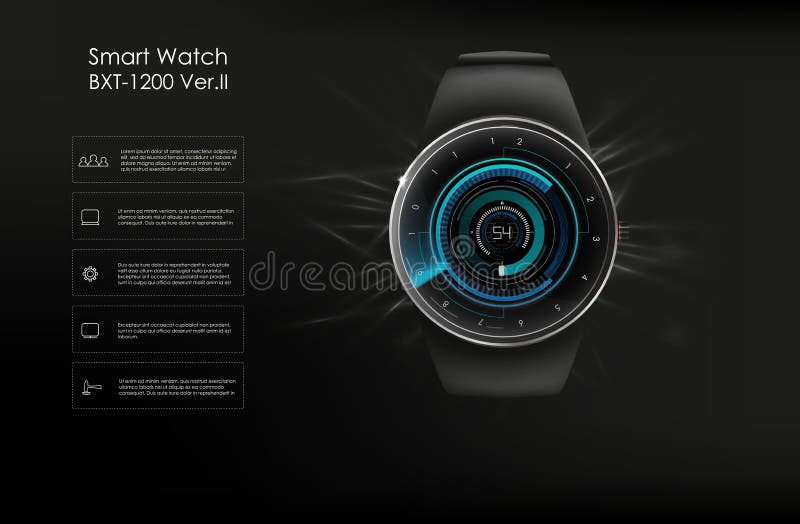 Vector Realistic Illustration of Smart Watch, Technology Functions and ...