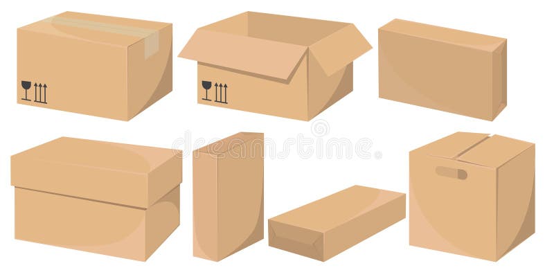 Vector Realistic Illustrations of Cardboard Delivery Boxes, with a ...