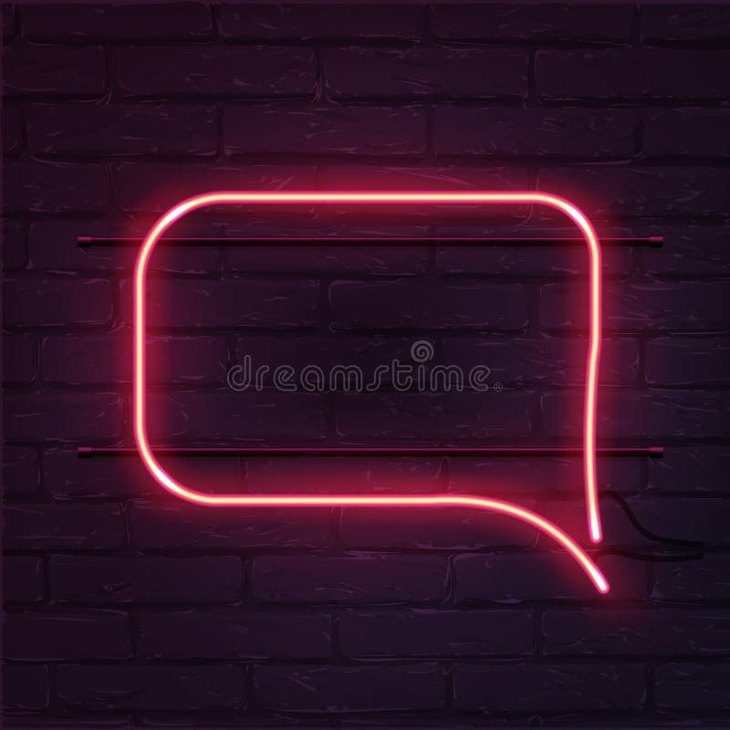 Vector Realistic Neon Rectangle Speech Bubble on Brick Wall. Pink ...