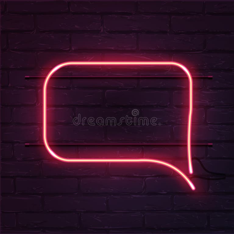 Vector Realistic Neon Rectangle Speech Bubble on Brick Wall. Pink ...