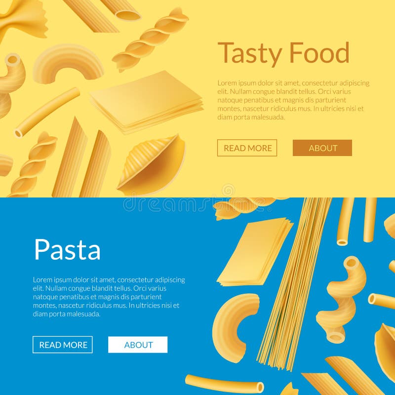 Vector Realistic Pasta Types Web Banner Templates Illustration Stock ...