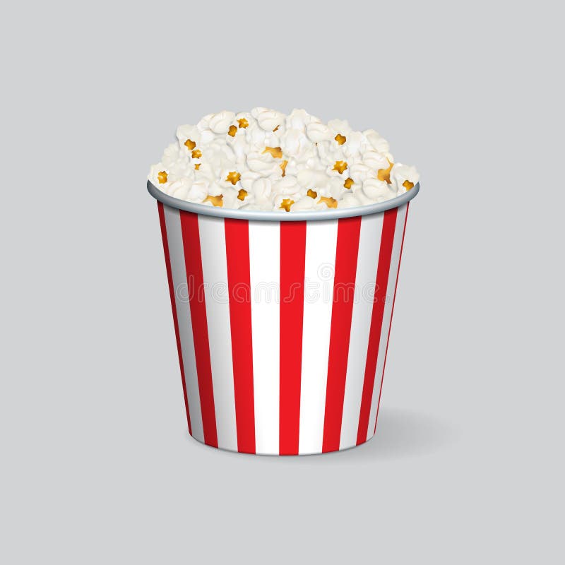 Vector Realistic Popcorn Bucket Isolated on Grey Background. Stock ...