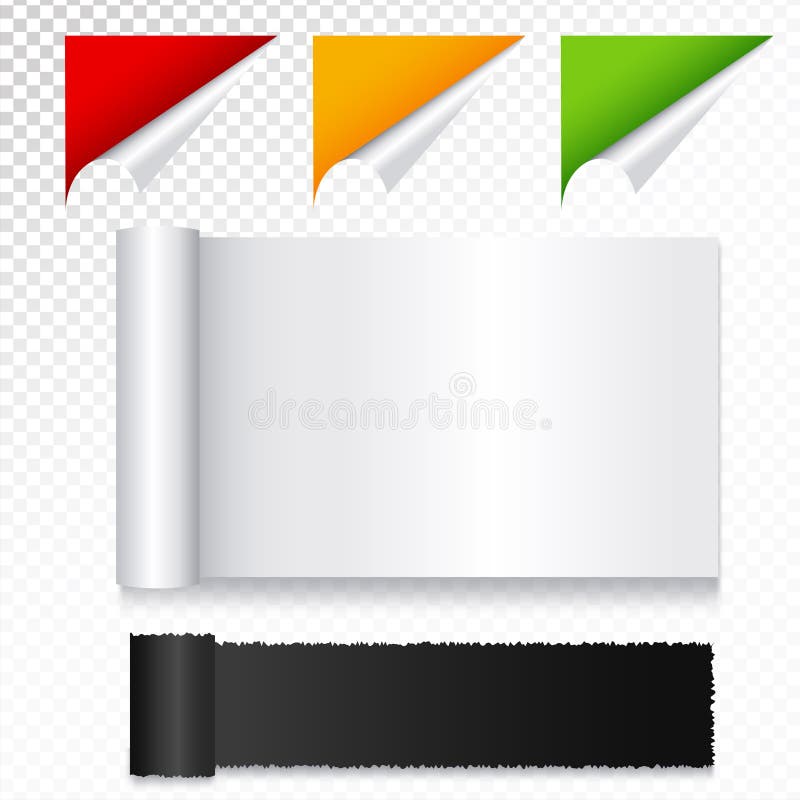 Vector Realistic Rectangle Paper Notes with Curled Corners Stock Vector ...