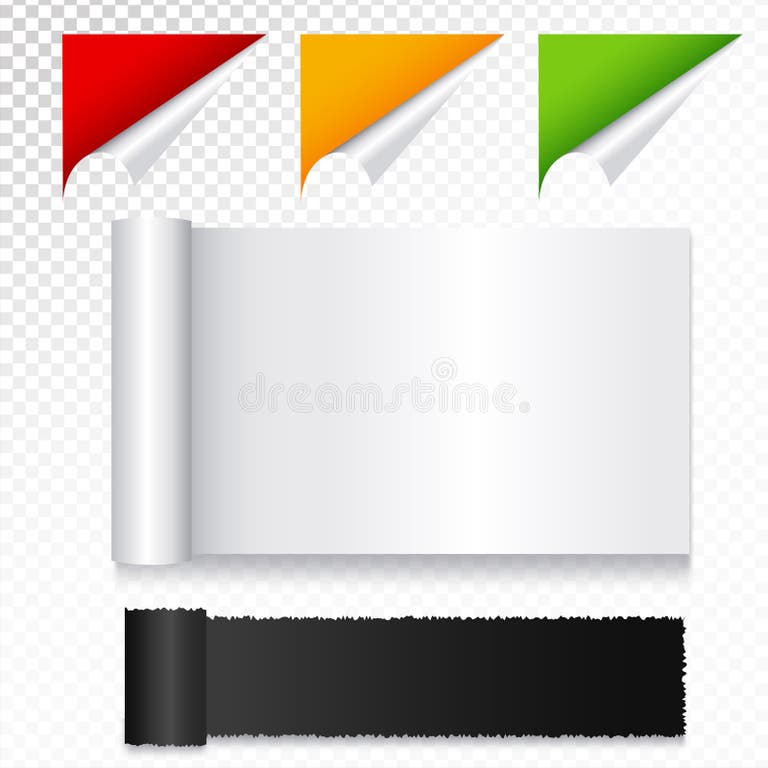 Vector Realistic Rectangle Paper Notes with Curled Corners Stock Vector ...