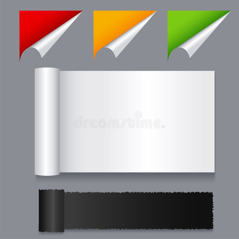 Vector Realistic Rectangle Paper Notes with Curled Corners Stock Vector ...