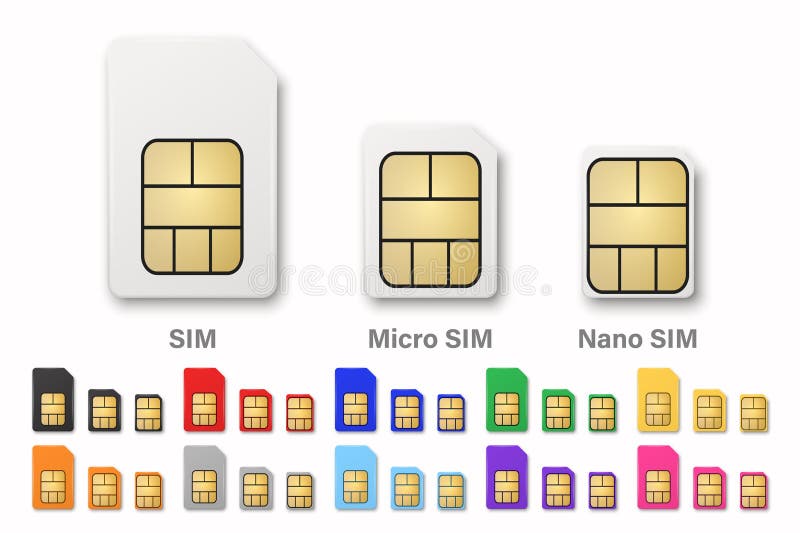 Vector Realistic SIM Card Set. SIM Card Closeup Isolated in Front View ...