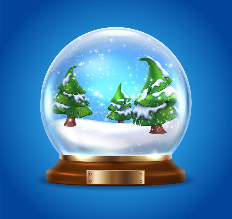 Vector Realistic Snow Glass Globe with Christmas Tree on Blue ...