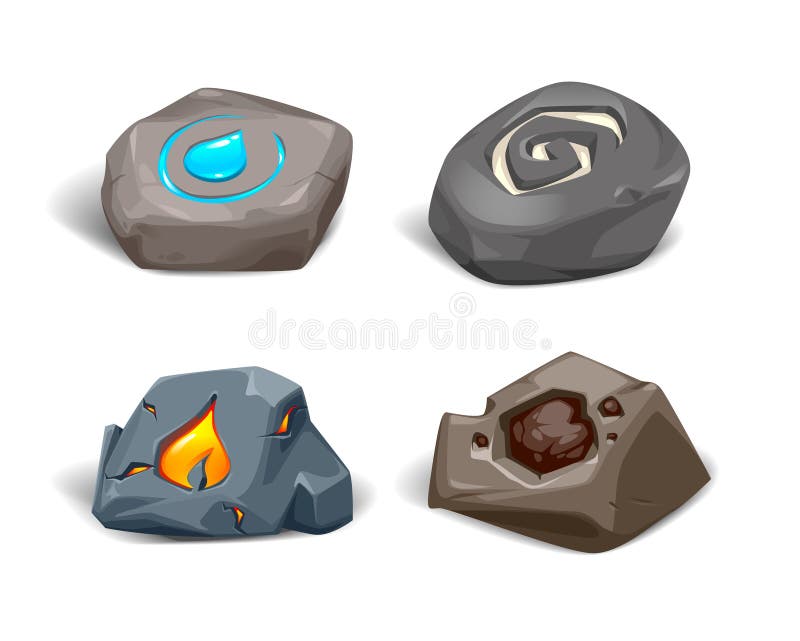 Vector Realistic Stones With Symbols Of The Four Elements Stock Vector ...