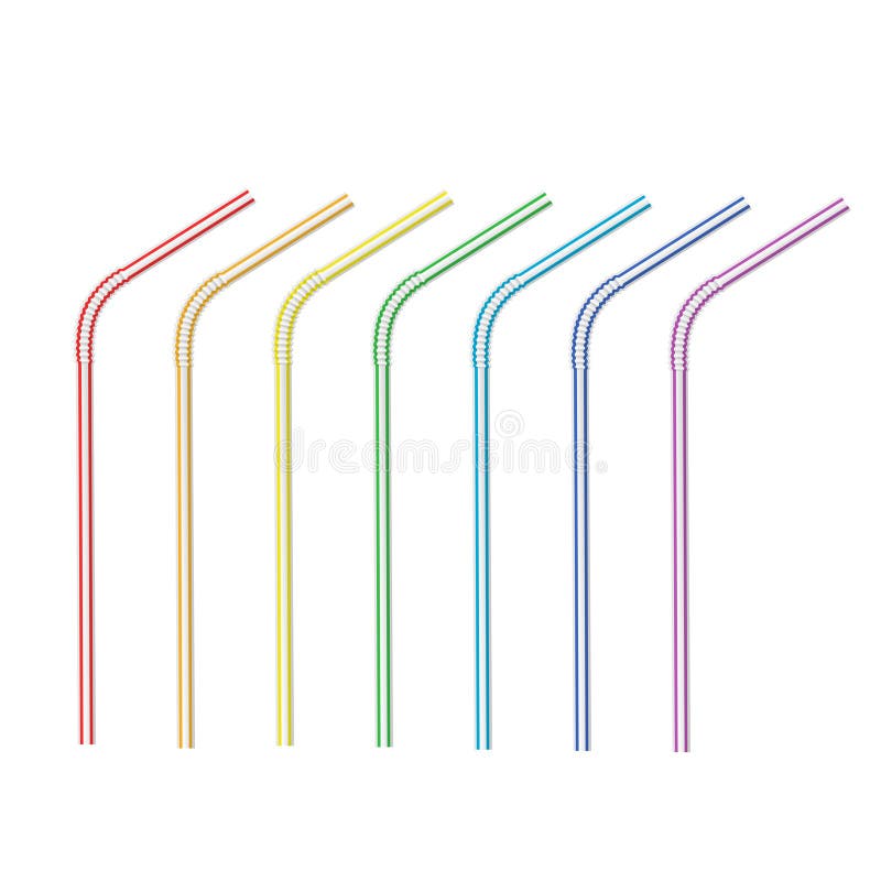 Vector Realistic Straws for Drinks, Cocktails, with Colored Stripes ...