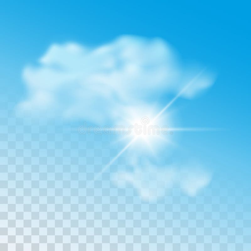 Vector Realistic Sun with Clouds Illustration Isolated on Transparent ...