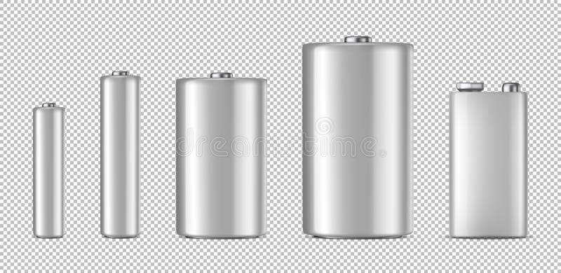 Vector Realistic White Alkaline Battery Icon Set. Size - AAA, AA, C, D ...