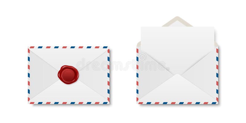 Vector Realistic White Closed Envelope with Red Wax Seal and Opened ...