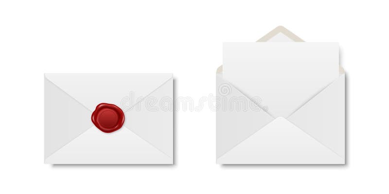 Vector Realistic White Closed Envelope with Red Wax Seal and Opened ...