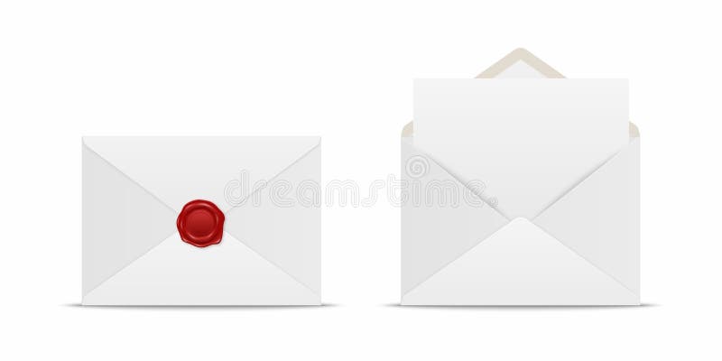 Vector Realistic White Closed Envelope with Red Wax Seal and Opened ...