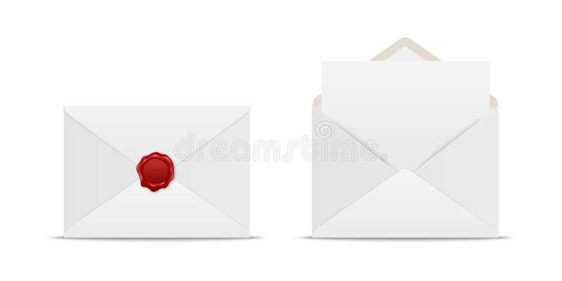 Vector Realistic White Closed Envelope with Red Wax Seal and Opened ...