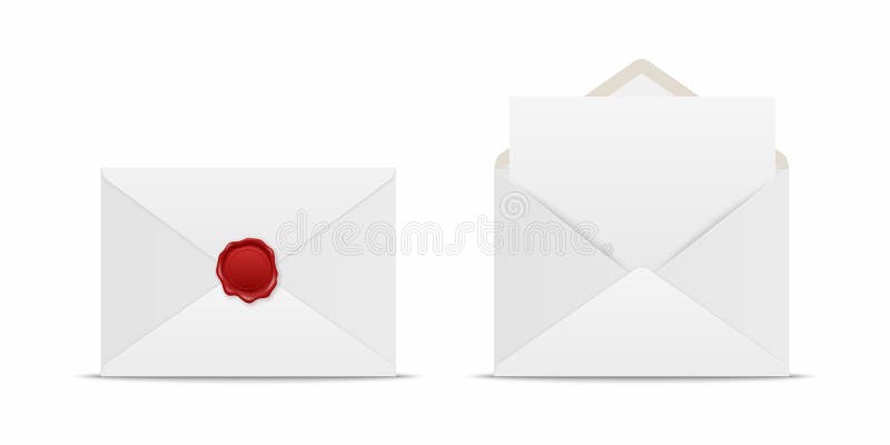 Vector Realistic White Closed Envelope with Red Wax Seal and Opened ...