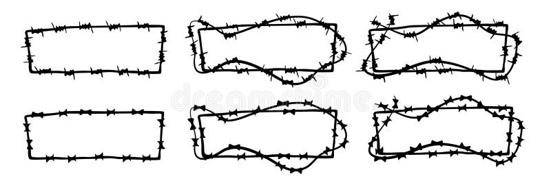 Vector Rectangle and Abstract Frame Barbed Wired, Set 6 Hand Draw ...