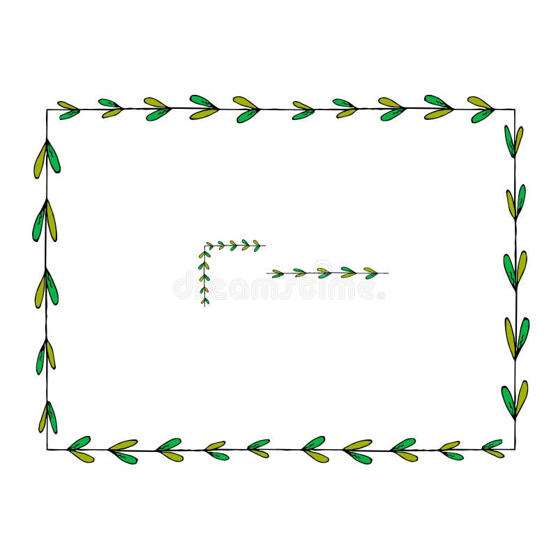 Vector Rectangular Doodle Frame, Patterned Floral Brush, Hand-drawn ...