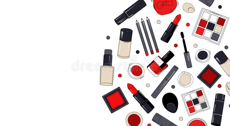 Vector Rectangular Frame with Red Makeup Elements for Text. Vignette ...