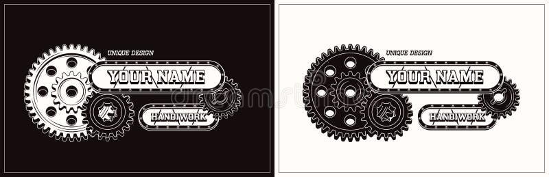 Vector Rectangular Label with Black, White Gears Stock Vector ...