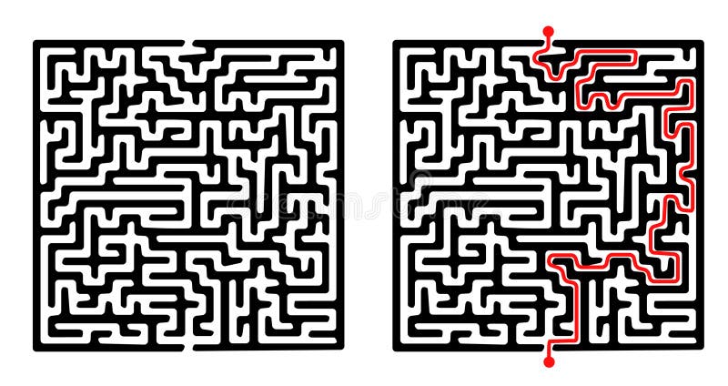 Vector Rectangular Labyrinth with Red Passing Route. Difficulty Level ...