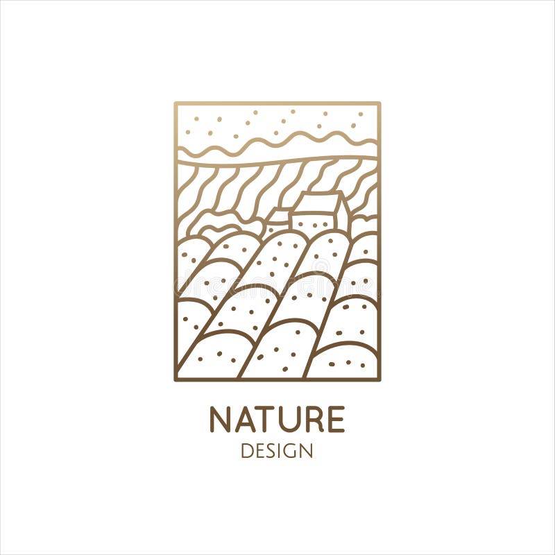 Vector Rectangular Logo of Nature Elements. Linear Icon of Landscape ...