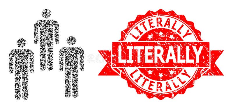 Scratched Literally Stamp and Fractal People Icon Composition Stock ...