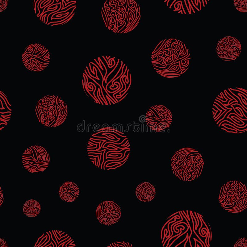 Vector Red Abstract Circles on Black Seamless Repeat Pattern Stock ...