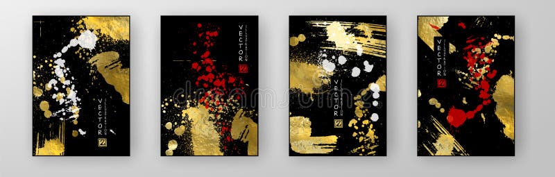 Vector Red, Black and Gold Design Templates for Brochures Set. Golden ...