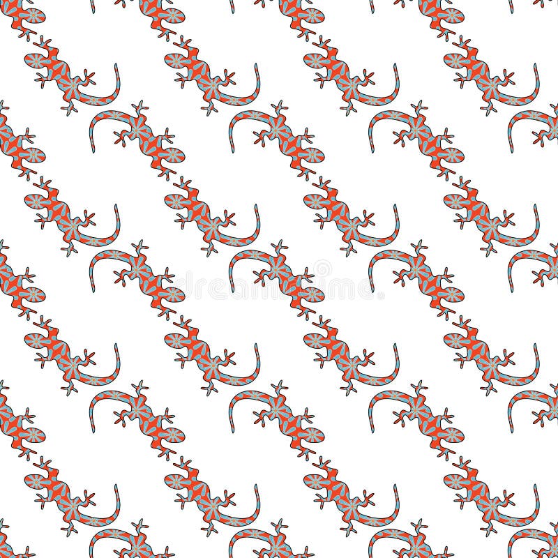 Vector Red and Blue Floral Lizards on White Background Seamless Repeat ...