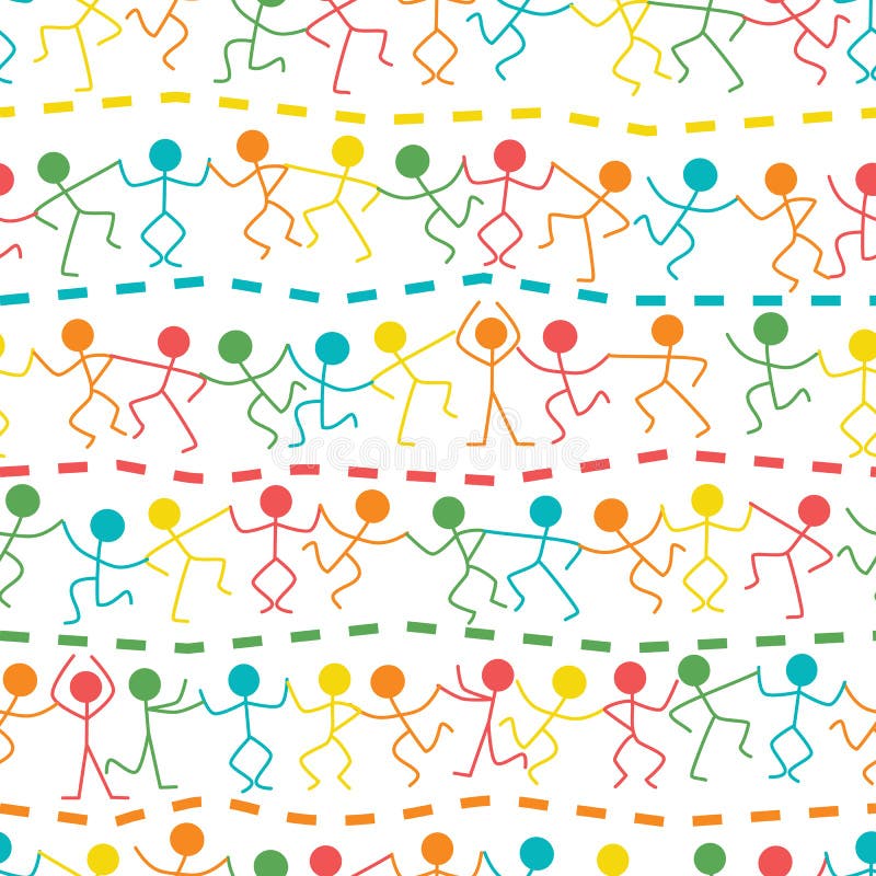 Vector Red Blue Green Yellow Orange People Dancing Repeat Pattern Stock ...