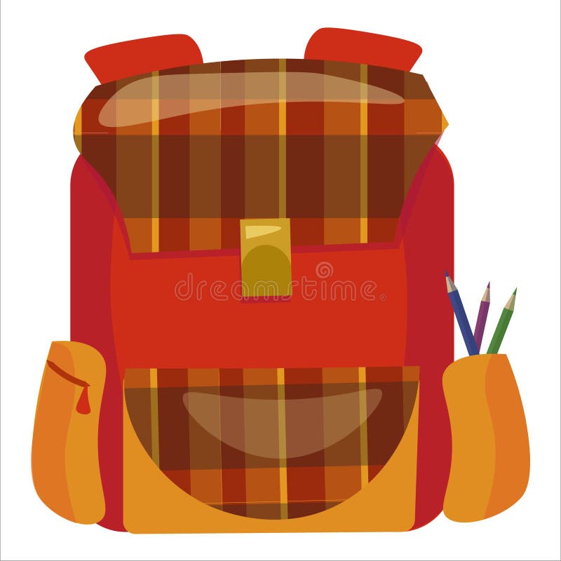 Vector Red Checkered School Backpack with Pencils Stock Illustration ...