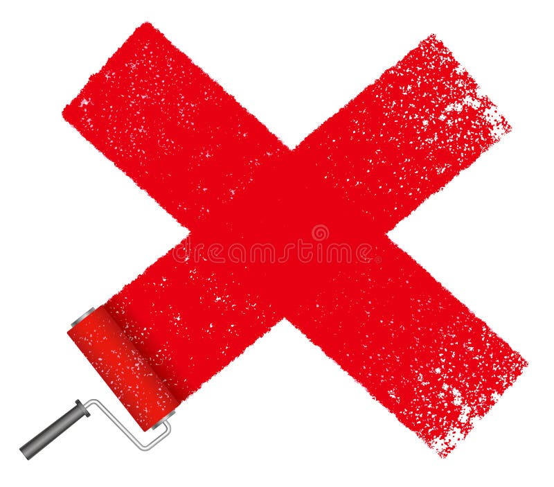 Vector Cross Mark Painted with a Paint Roller Isolated on a White ...