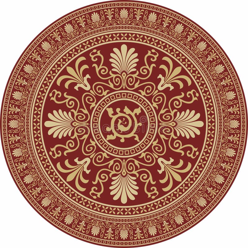 Vector Red and Gold Colored Round Ornament of Ancient Greece Stock ...