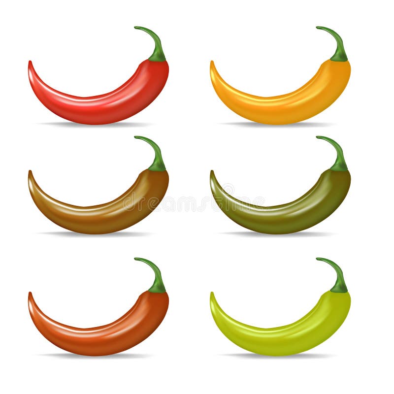 Vector Red, Green, Orange Chili Peppers Icons Set Isolated on White ... Vector Red, Green, Orange Chili Peppers Icons Set Isolated on White ...