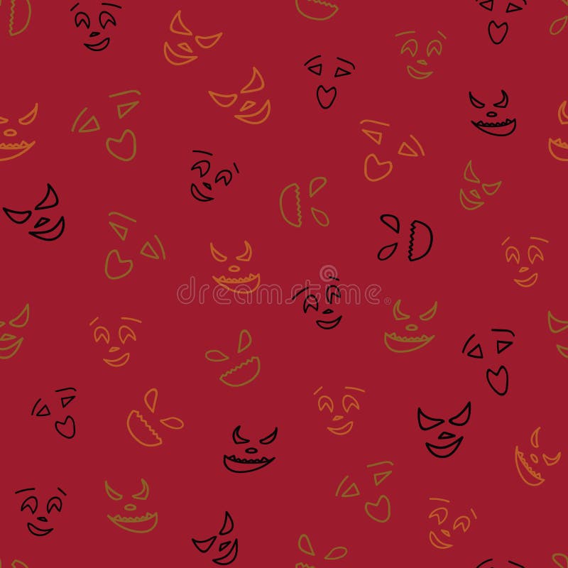 Vector Red Halloween Spooky Devil Faces Seamless Pattern Background ...