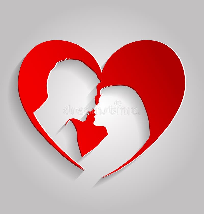 Vector Red Heart Silhouettes Loving People Stock Vector - Illustration ...