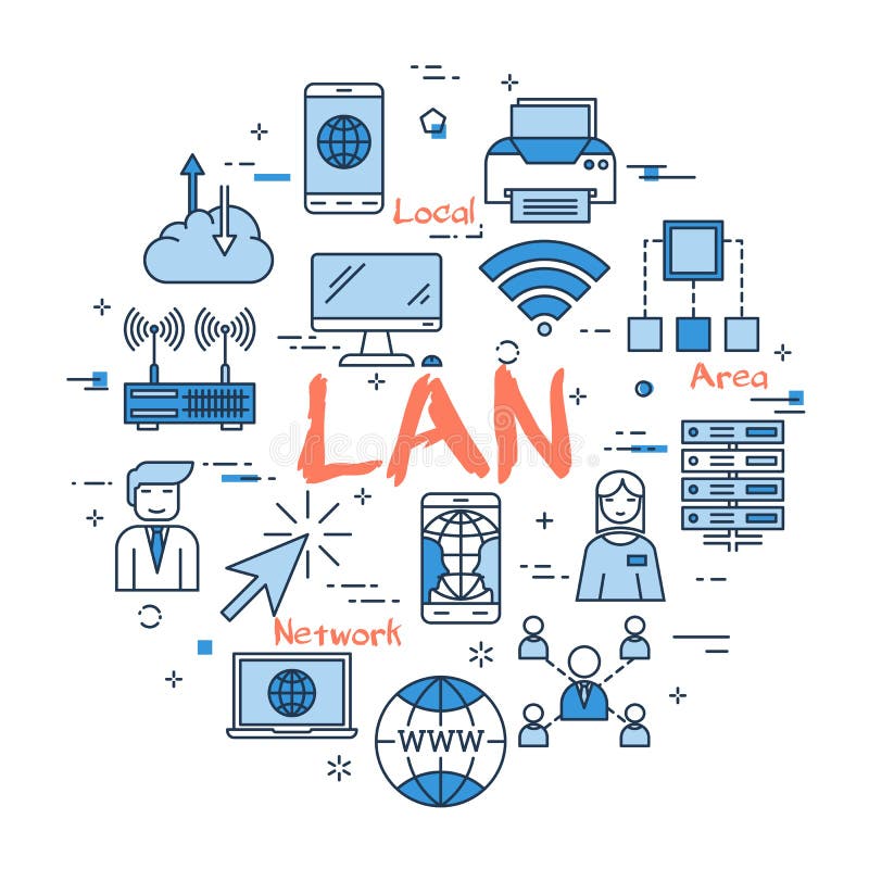 Blue round LAN concept stock vector. Illustration of plug - 98958933