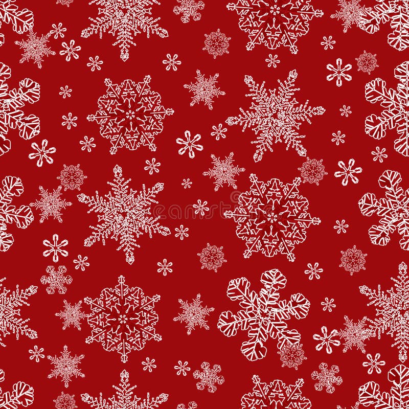 Vector Red Monochrome Large Snowflakes and Scattered Small Snowflakes ...