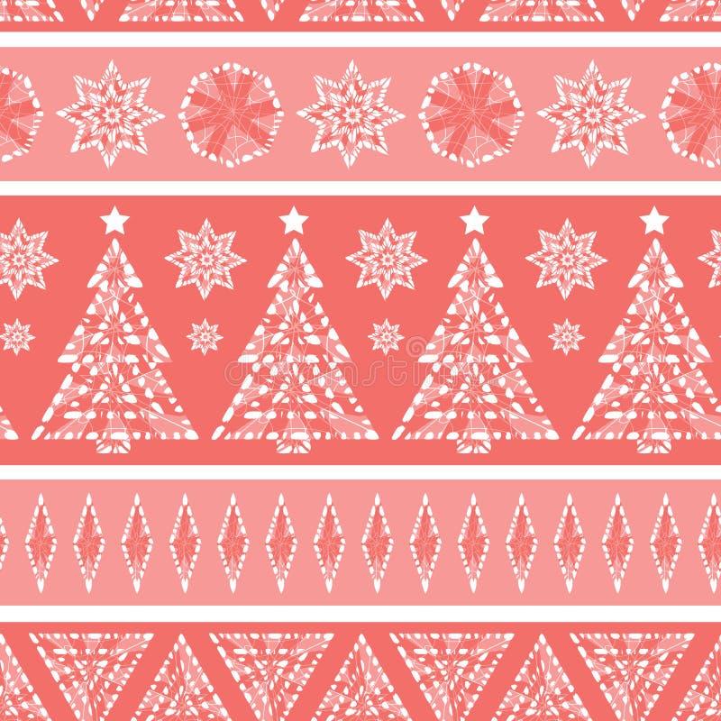 Vector Red Monochrome Snowy Glittering Christmas Trees Repeat Pattern ...