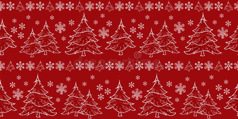 Vector Red Monochrome Sparkling Christmas Tree and Snowflakes ...