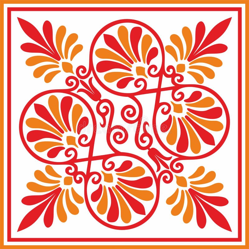 Vector Red and Orange Colored Square Ornament of Ancient Greece. Stock ...